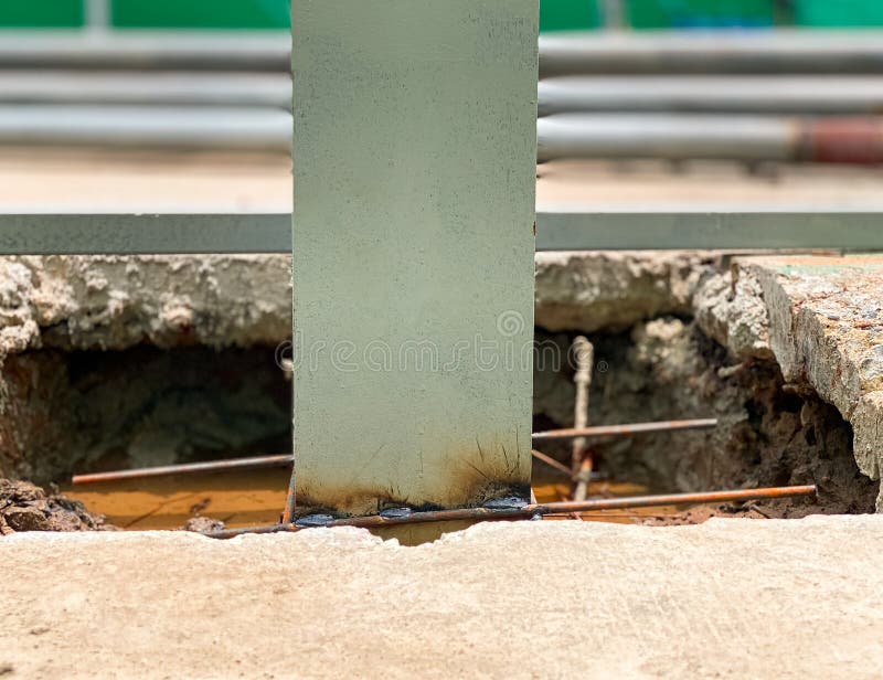 The Rod of Structural Steel Pier in an Underground Pit. Stock Image ...