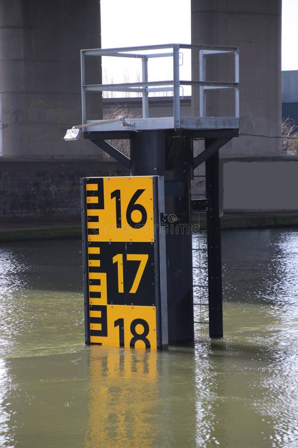 Rod with Water Level Under the Van Brienenoord Bridge in Rotterdam ...