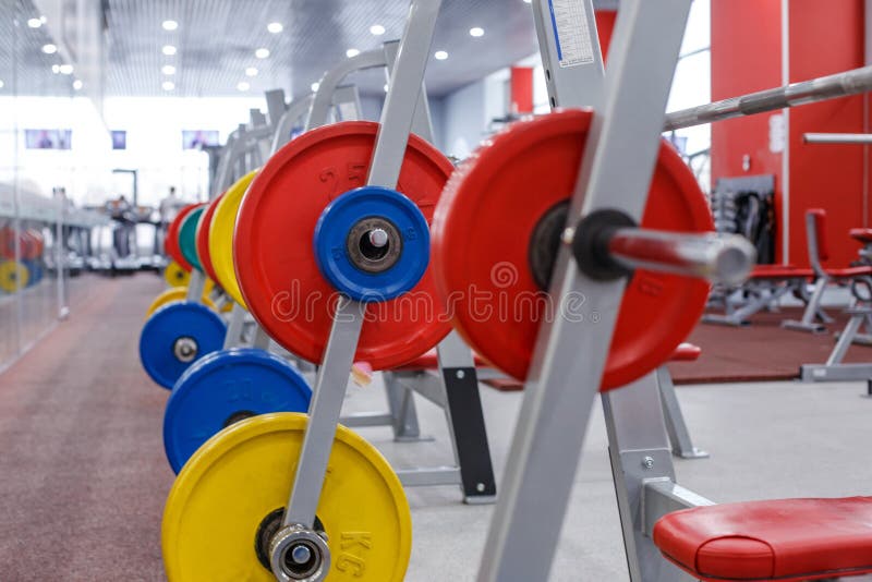 Rod with Weights in the Gym Stock Photo - Image of health, equipment ...