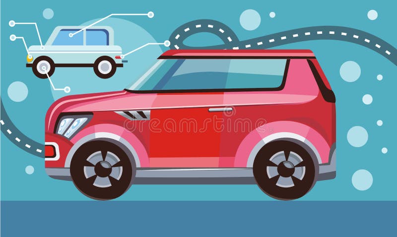 Rode Auto op Weg vector illustratie. Illustration of afgerond - 71106470