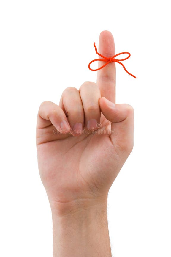 Rode strik op vinger stock foto. Image of verwarring, inspiratie - 4461156