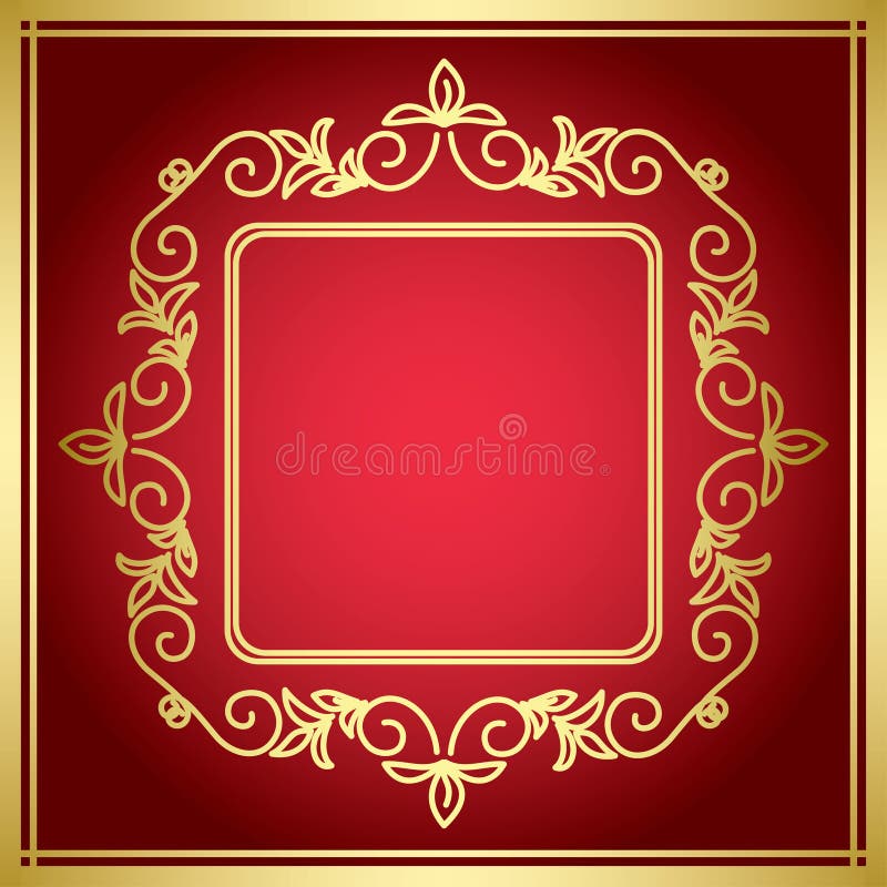 Rode Decoratieve Kaart Met Gouden Kader Vector Illustratie ...