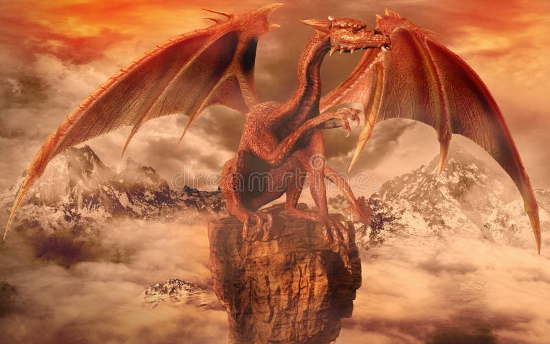 Rode Draak Bovenop Een Rots Stock Illustratie - Illustration of schat ...