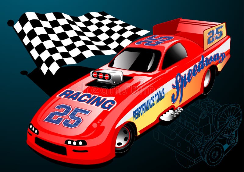 Rode Dragster-raceauto Met Geruite Vlag Vector Illustratie ...