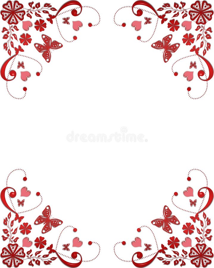 Rode Kader Bloemengrens Met Vlinders En Harten Stock Illustratie ...