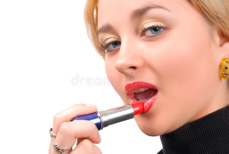 Rode Lippen En De Lippenstift Stock Afbeelding - Image of jong ...