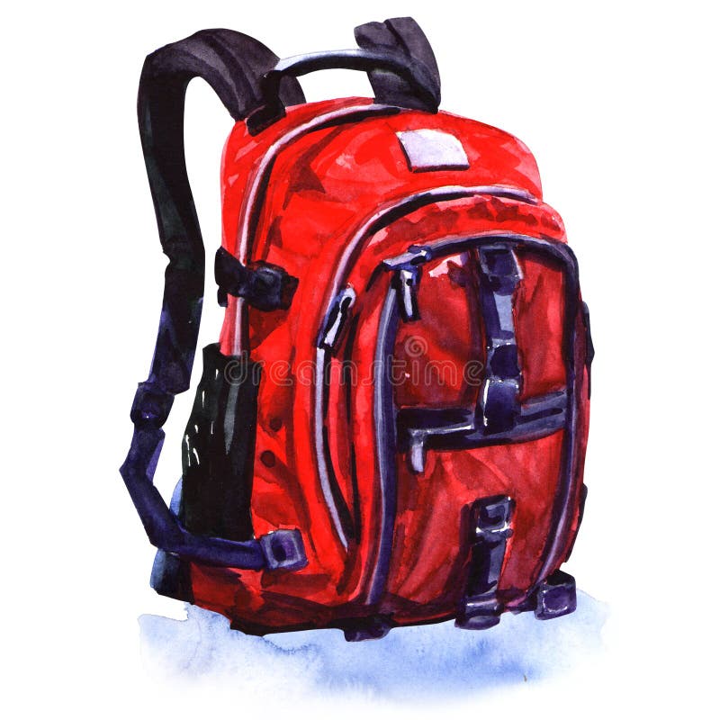 Rode Rugzak Status Geïsoleerd Op Witte Achtergrond Stock Illustratie ...