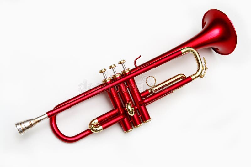 Rode trompet stock afbeelding. Image of instrument, zwart - 1184609