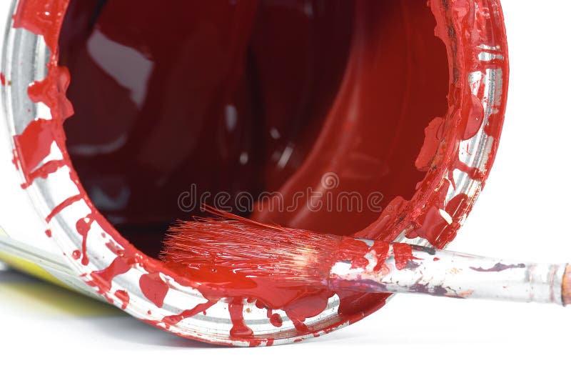 Rode Verf En Oude Gebruikte Borstel Stock Foto - Image of acryl, galon ...