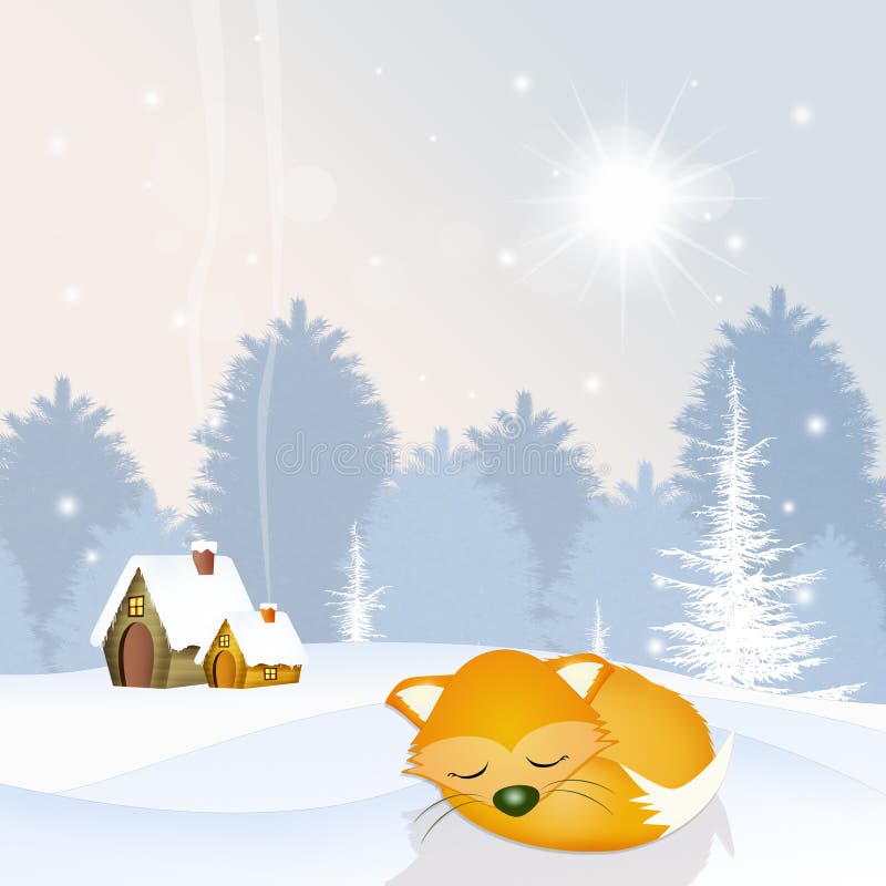 De Winter Vreedzame Scène Met Beer En Hertenslaap Samen Stock ...