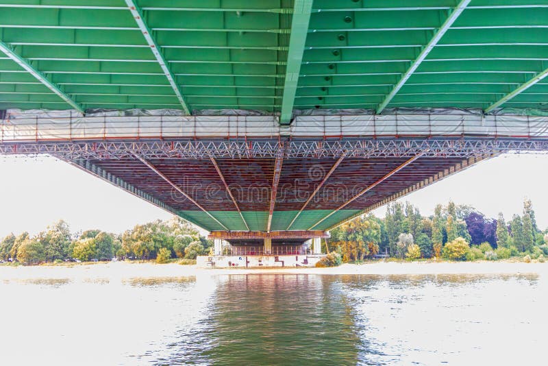 Rodenkirchen Motorway Bridge in Cologne Seen from Below. Crossing the ...
