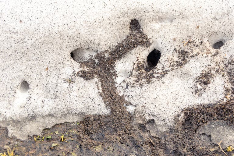 Rodent Burrows in the Snow in Spring Stock Image - Image of chipmunk ...