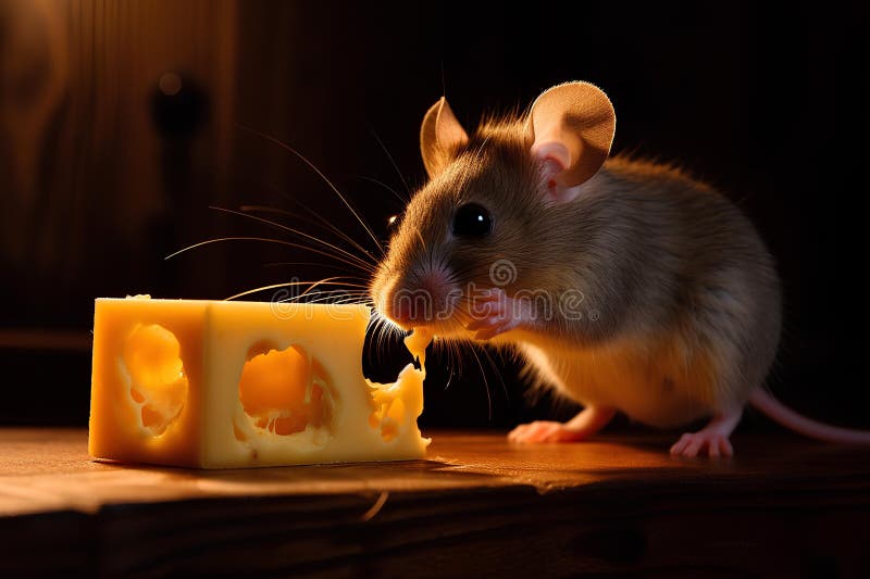 A Rodent with Ears, a Domestic Pest. a Gray Mouse Eats Cheese Stock ...