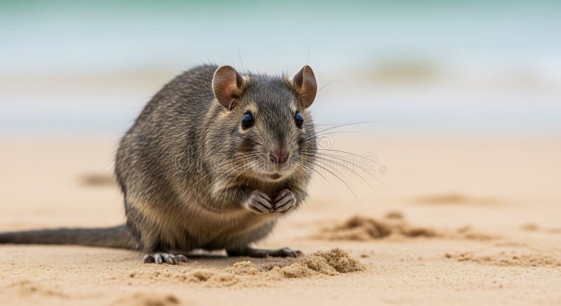 Rodent on Sandy Beach with Ocean Background Stock Illustration ...