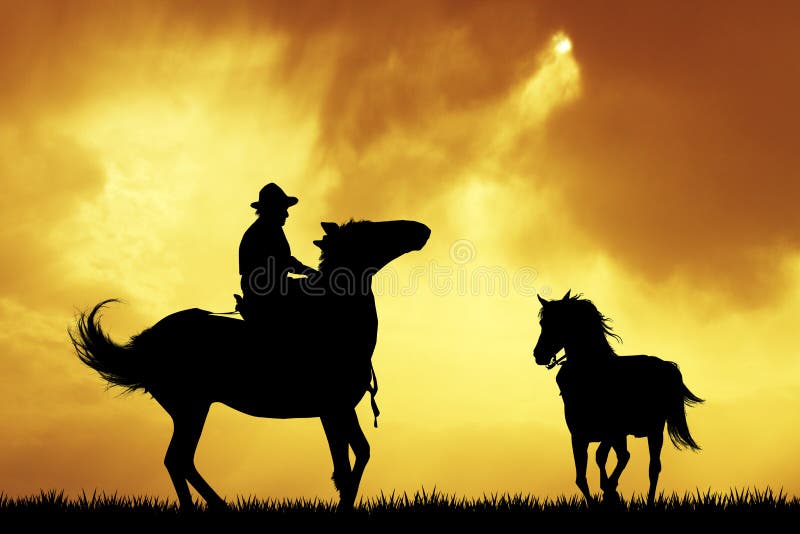 Rodeo Cowboy Silhouette at Sunset Stock Illustration - Illustration of ...