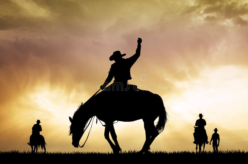 Rodeo Cowboy Silhouette at Sunset Stock Illustration - Illustration of ...