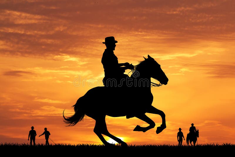 Rodeo Cowboy Silhouette at Sunset Stock Illustration - Illustration of ...