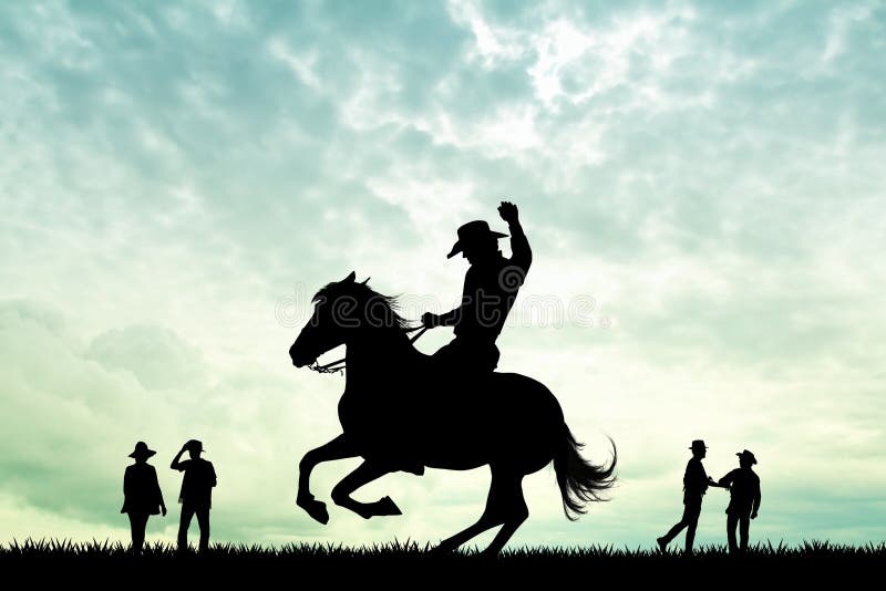 Rodeo Cowboy Silhouette at Sunset Stock Illustration - Illustration of ...