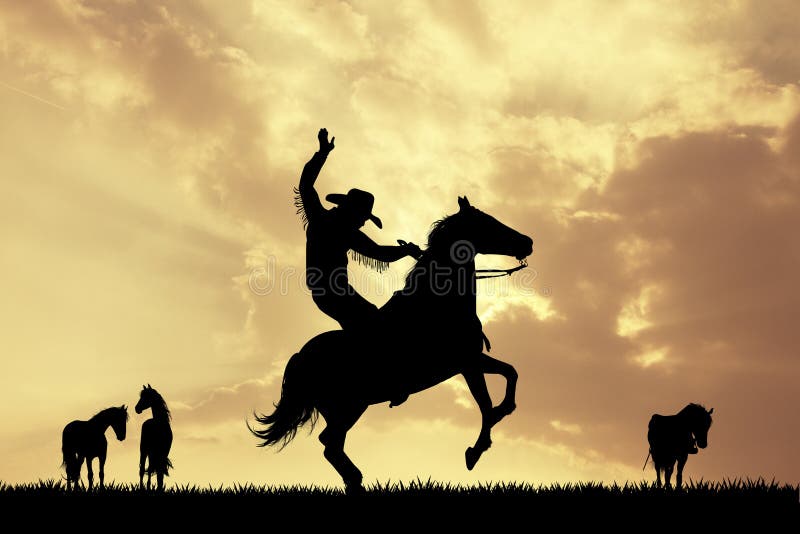 Rodeo Cowboy Silhouette at Sunset Stock Illustration - Illustration of ...