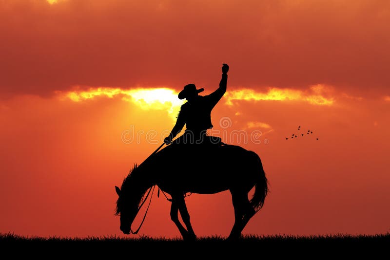 Rodeo cowboy at sunset stock illustration. Illustration of sunset ...
