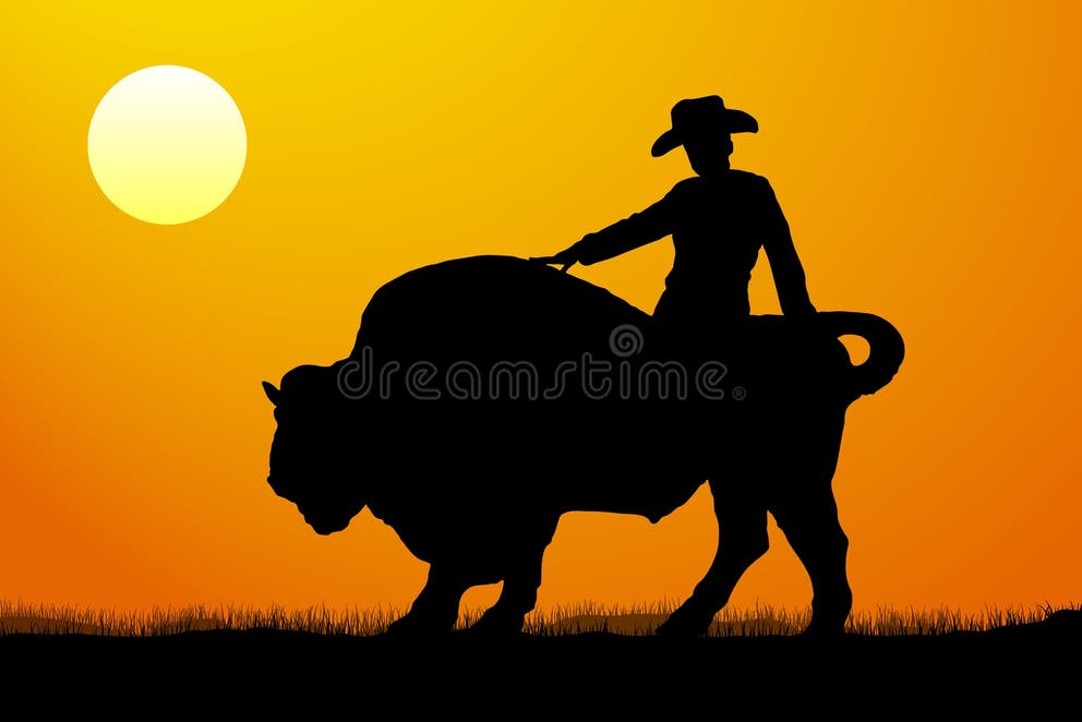 Rodeo Rider Silhouette Vector Sunset Stock Vector - Illustration of ...