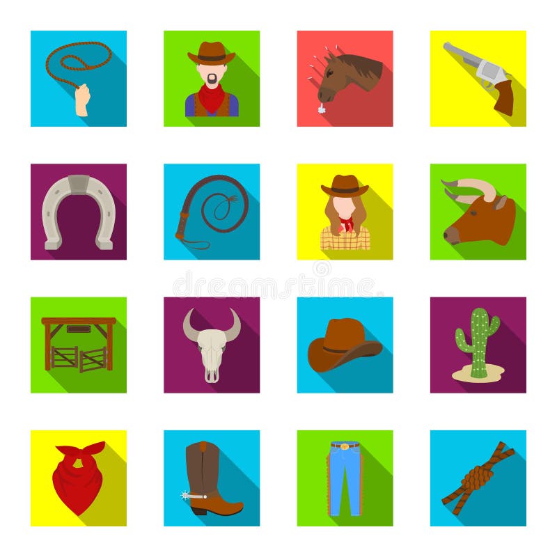 Rodeo Set Icons in Flat Style. Big Collection of Rodeo Symbol Stock ...