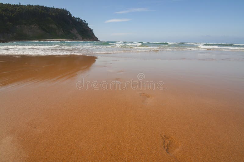 Rodiles beach foot prints stock image. Image of alone - 72441447