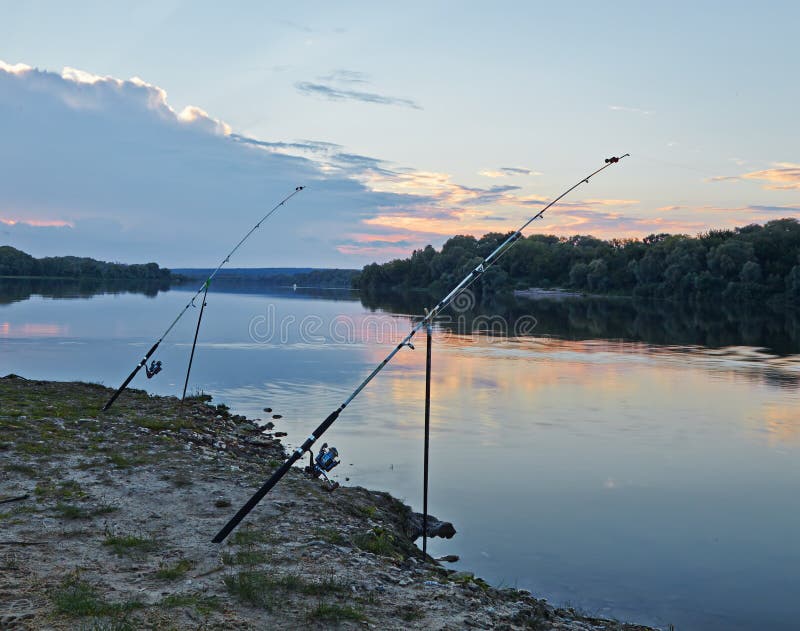 Rods in the Sunset on the River, Landscape Image Stock Image - Image of ...