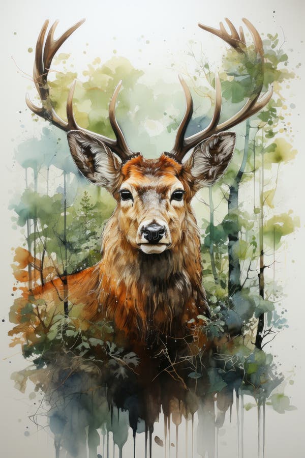 Roe Deer in Watercolor Style. Illustration Generative AI Stock ...