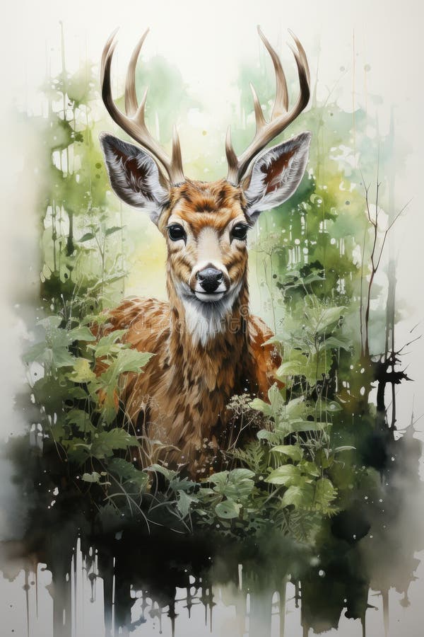 Roe Deer in Watercolor Style. Illustration Generative AI Stock ...