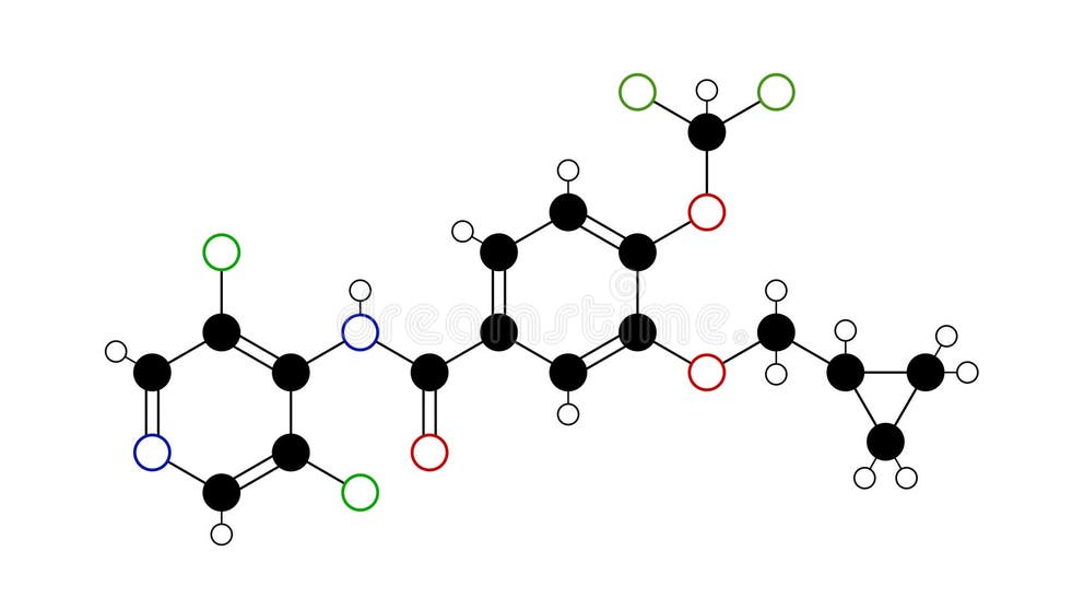 Roflumilast Molecule, Structural Chemical Formula, Ball-and-stick Model ...