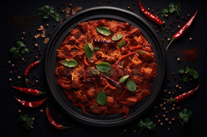 Rogan Josh on Black Matte Plate Stock Illustration - Illustration of ...