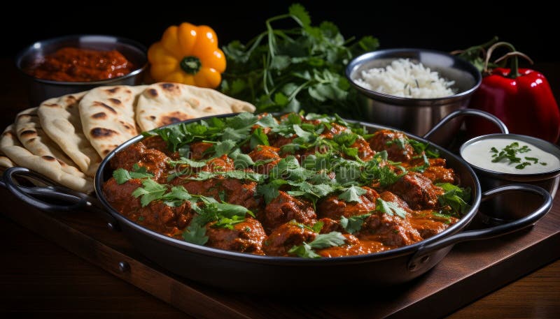 Rogan Josh with Rice and Naan Generative AI Stock Illustration ...