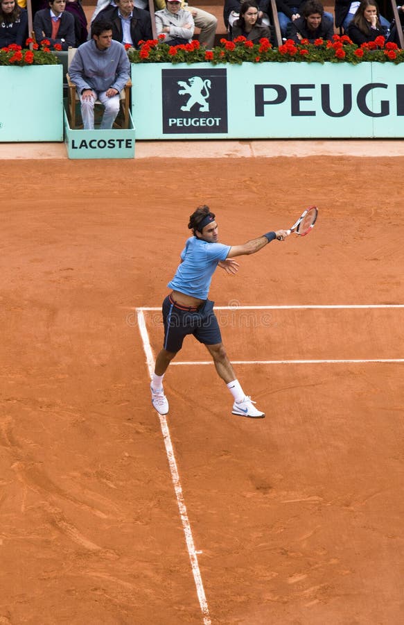 Roger Federer of Switzerland in Action at French Editorial Stock Photo ...