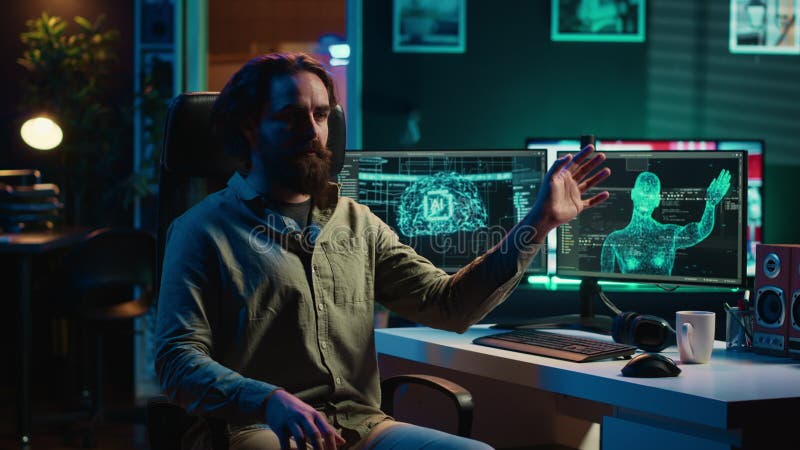 Rogue Artificial Intelligence Possessing Man, Threating Humanity Stock ...