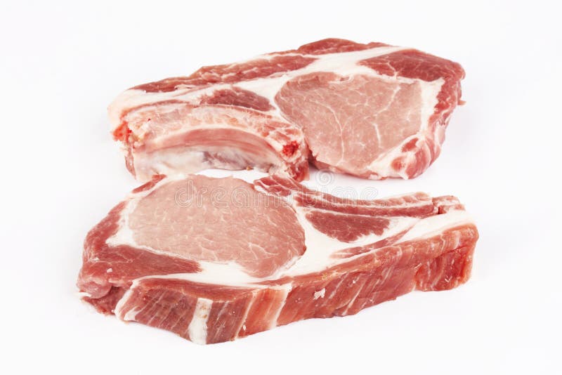 Rohes Schweinefleisch Im Weißen Hintergrund Stockbild - Bild von hieb ...