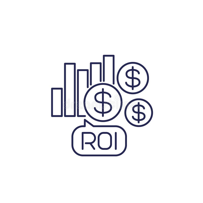 ROI Icon, Return on Investment Line Vector Stock Illustration - Illustration of line, process ...