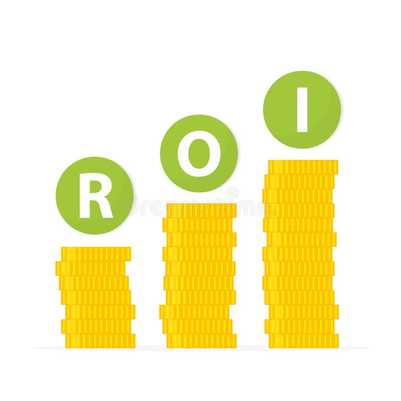 ROI Return on Investment and Growing Stack of Coins Stock Vector ...