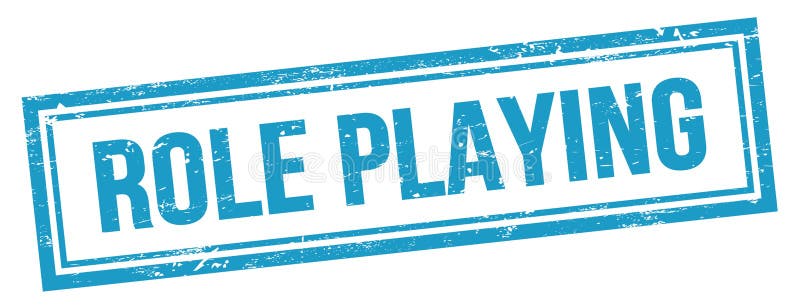 ROLE PLAYING Text Written on Blue Vintage Round Stamp Stock ...