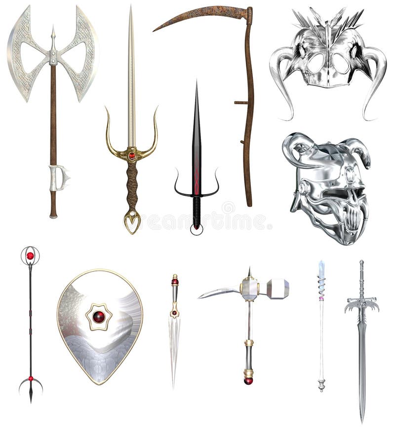 RPG weapons and helmets stock illustration. Illustration of magic ...