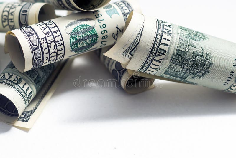 Roles Dollar Notes in Front of White Background Stock Photo - Image of ...