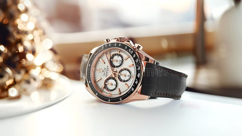 A Rolex Watch with a Black Band Sits on a Table Stock Photo - Image of ...