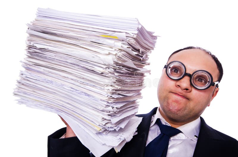 Rolig Man Med Massor Av Mappar Arkivfoto - Bild av nörd, attraktiv ...