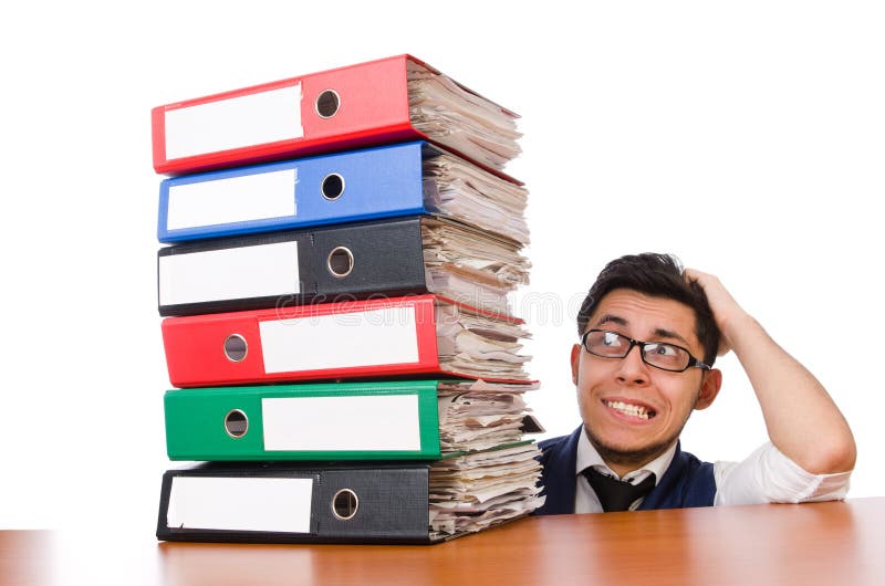 Rolig Man Med Massor Av Mappar Arkivfoto - Bild av gyckel, anställd ...