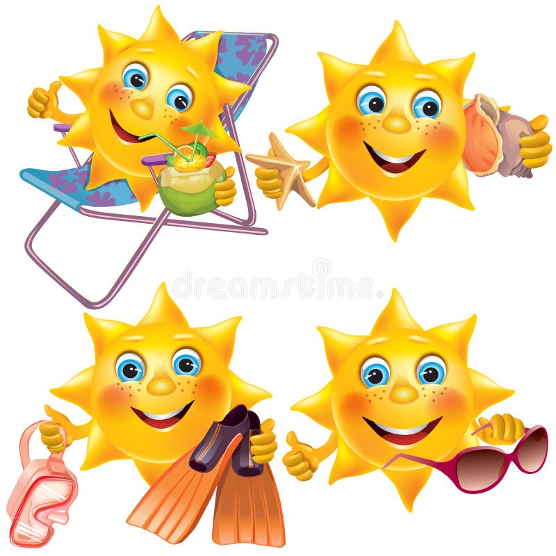 Rolig sol på semester vektor illustrationer. Illustration av rödlätt ...