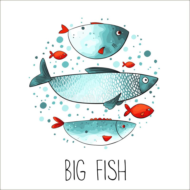 Roliga Fiskar För Vattenfärg Vektor Illustrationer - Illustration av ...