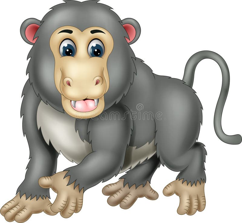 Roliga Grey Monkey Cartoon stock illustrationer. Illustration av ...