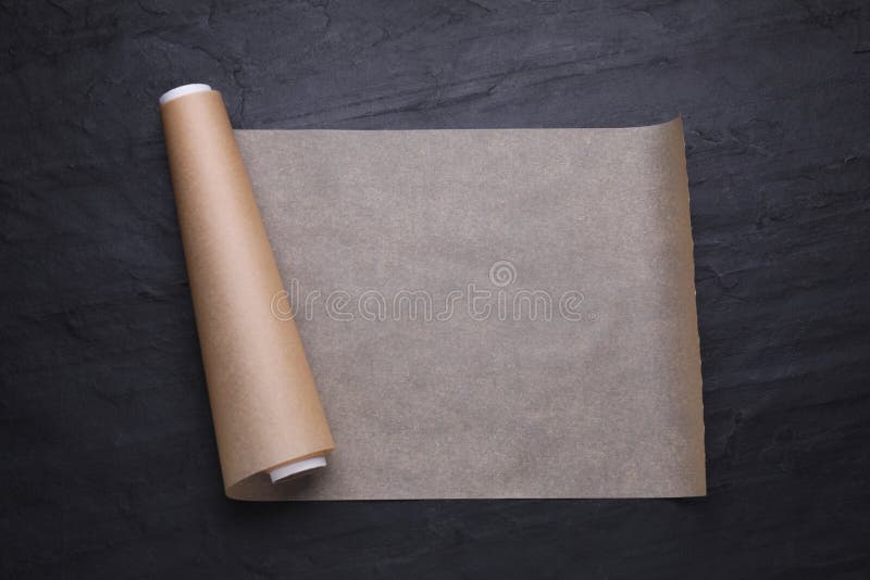 Roll of Baking Paper on Black Table, Top View Stock Image - Image of ...