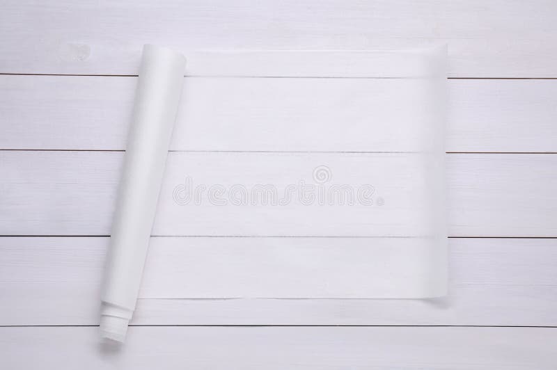 Roll of Baking Paper on White Wooden Table, Top View Stock Image ...