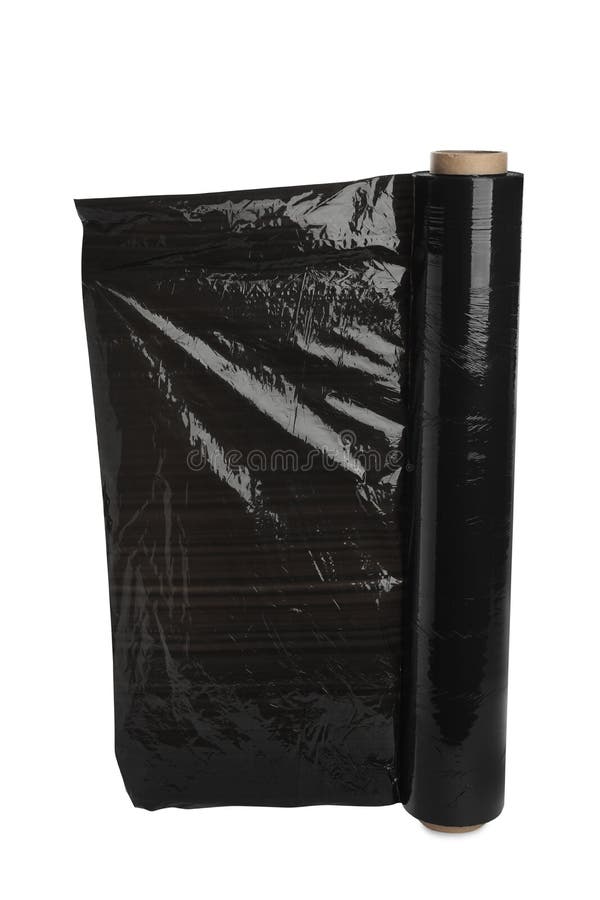 Roll of Black Plastic Stretch Wrap Film Isolated on White Stock Image ...